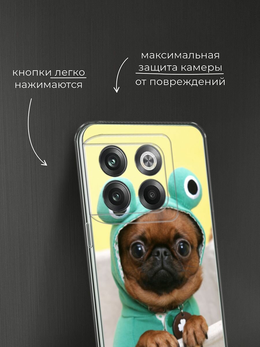 Чехол на OnePlus 10T / Ван плюс 10T с принтом "Собачка в шапке лягушки" — фото 1
