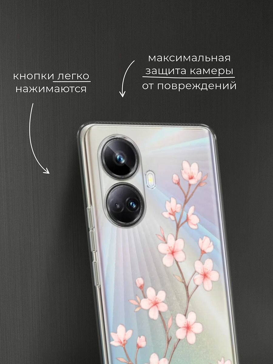 Чехол на Realme 10 Pro+ / Реалми 10 Про+ с принтом "Веточка сакуры 2" — фото 1