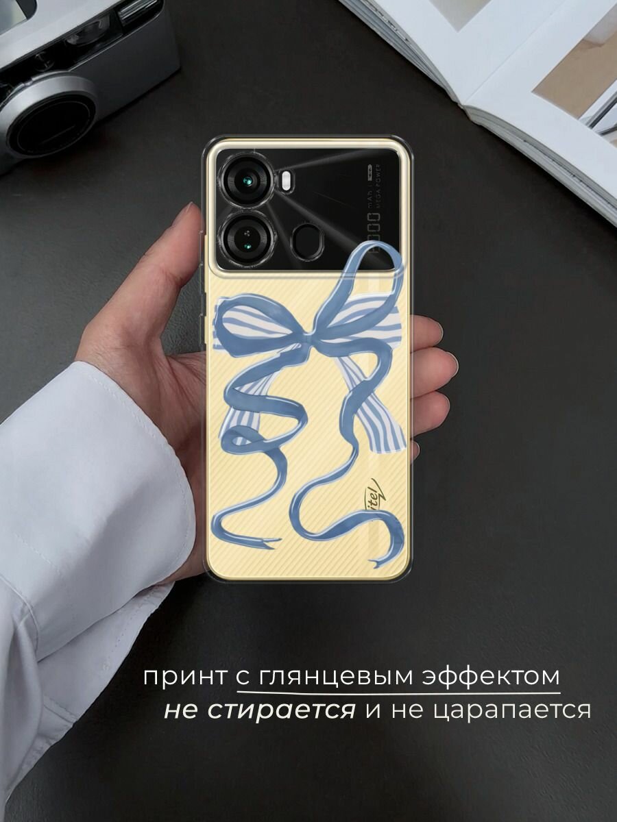 Чехол на Itel P40 / Ител P40 с принтом "Полосатый голубой бант 2" — фото 1