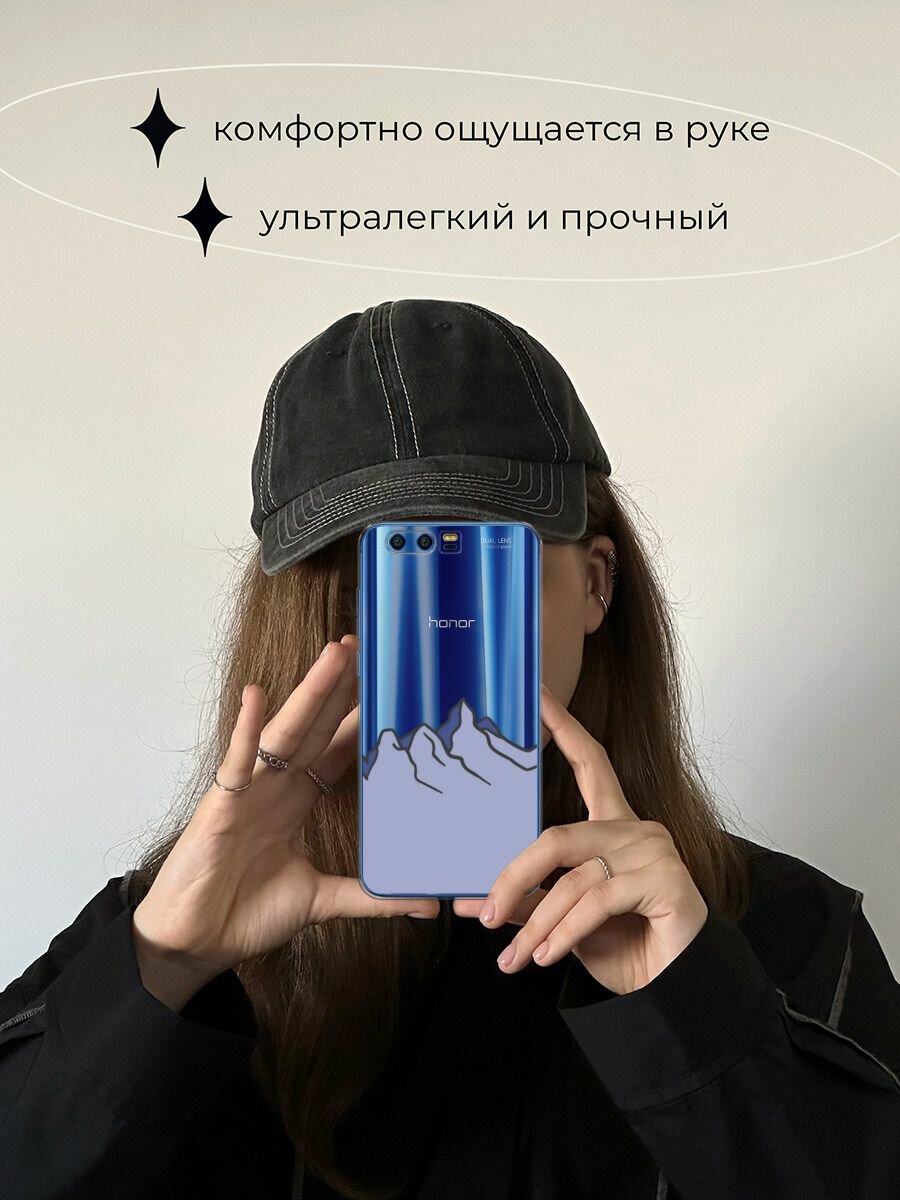 Силиконовый чехол на Honor 9 / Хонор 9 с принтом "Гора", прозрачный — фото 1