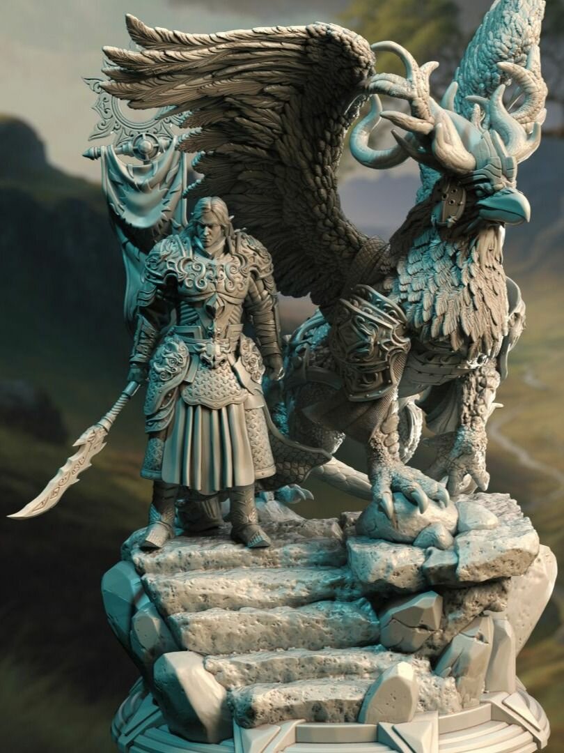 Эльф паладин И гиппогриф игровая фигурка для раскрашивания (масштаб 32мм)