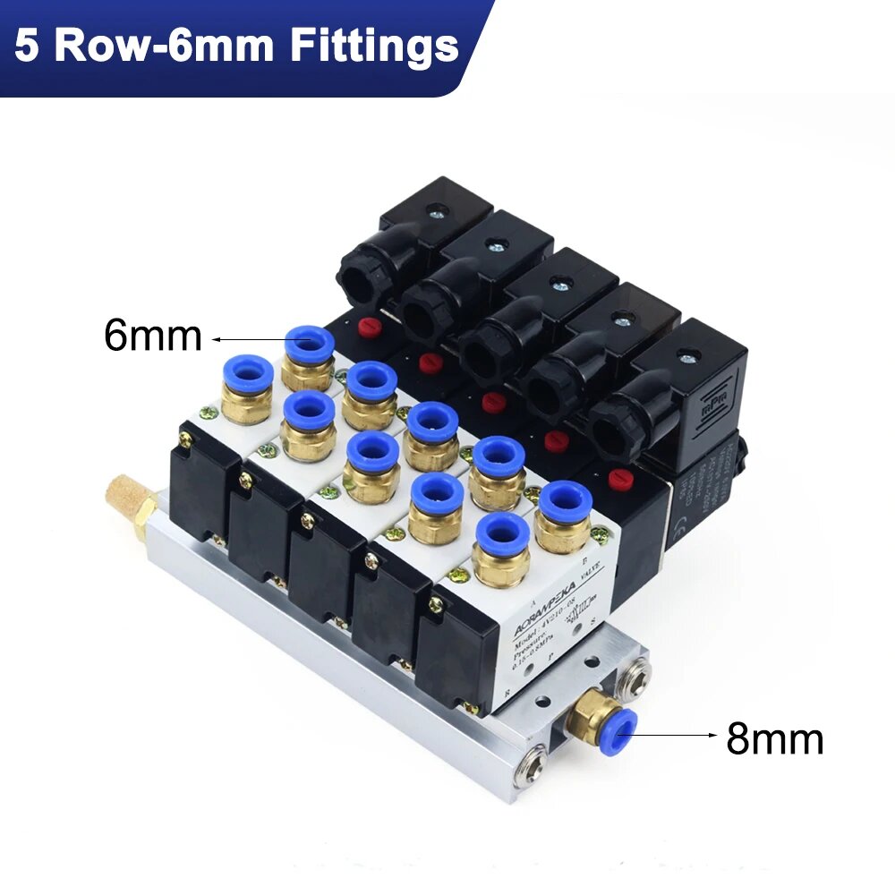 AICANTEK блок соленоидного клапана 4V210-08, 5 Row 6mm Fitting, DC24V