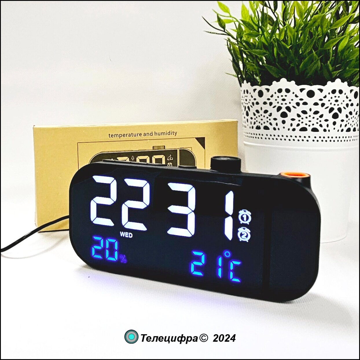 Проекционные радиочасы с термометром, стильный настольный бестселлер