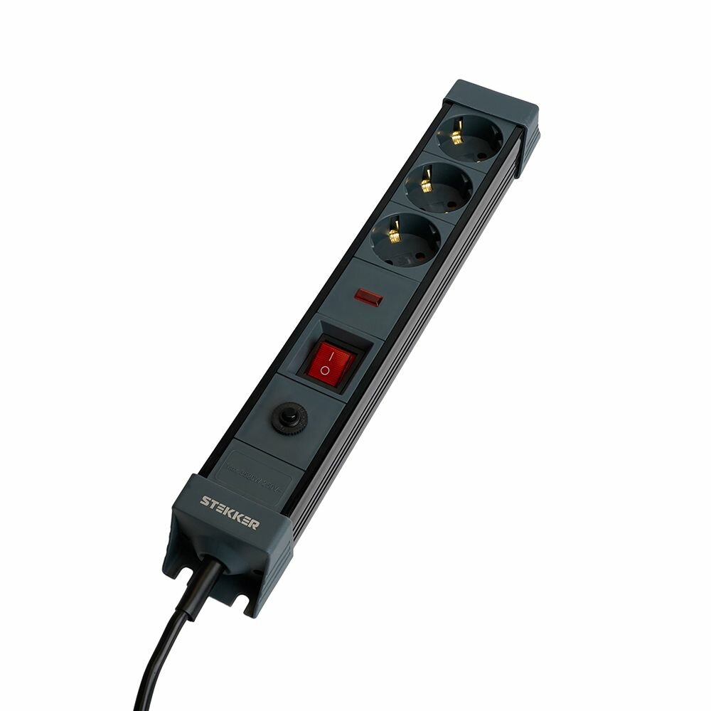 Сетевой фильтр STEKKER Techno 3-местный с/з 3x1мм2, 5 м, 250В, 16А, HM22-31-05, черный