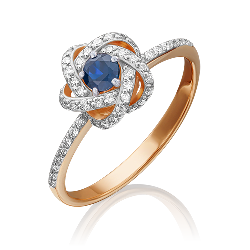 Кольцо, красное золото, 585 проба, сапфир, бриллиант