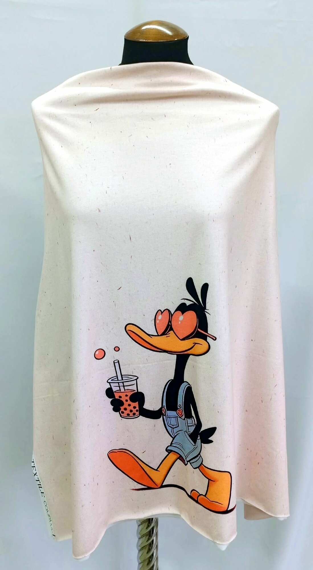 Трикотаж кулирка с лайкрой купон "Утка в очках", ткань для шитья, высота купона 80 см, ширина 180 см