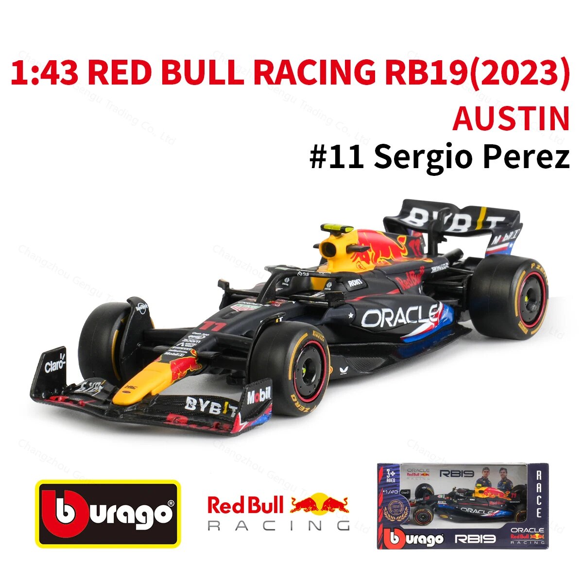 Модель автомобиля Bburago Red Bull RB19 Sergio Perez #11 Austin 1:43