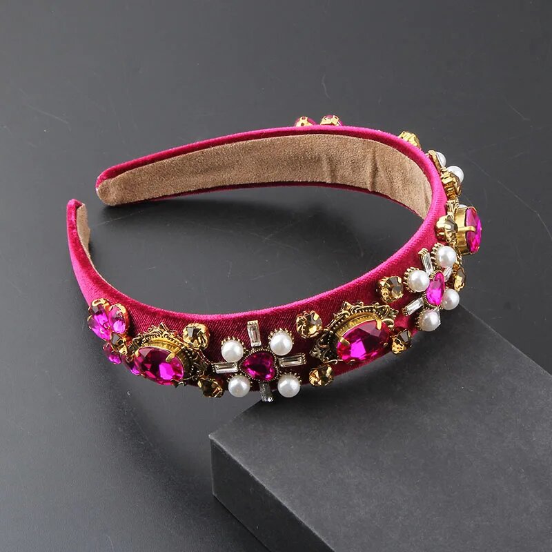 Розовый ободок с камнями и жемчугом, Metal color: 3