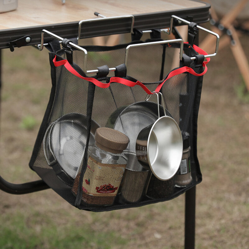 Сетчатая сумка для хранения, портативная, пластиковая, резиновая, расширяющая пространство, широкая совместимая подвесная сетчатая сумка для улицы, черная