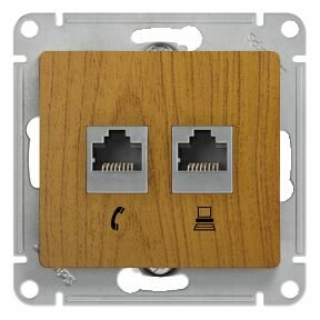 Розетка 2-я RJ11+RJ45, кат.5E, Дерево Дуб Glossa GSL000585