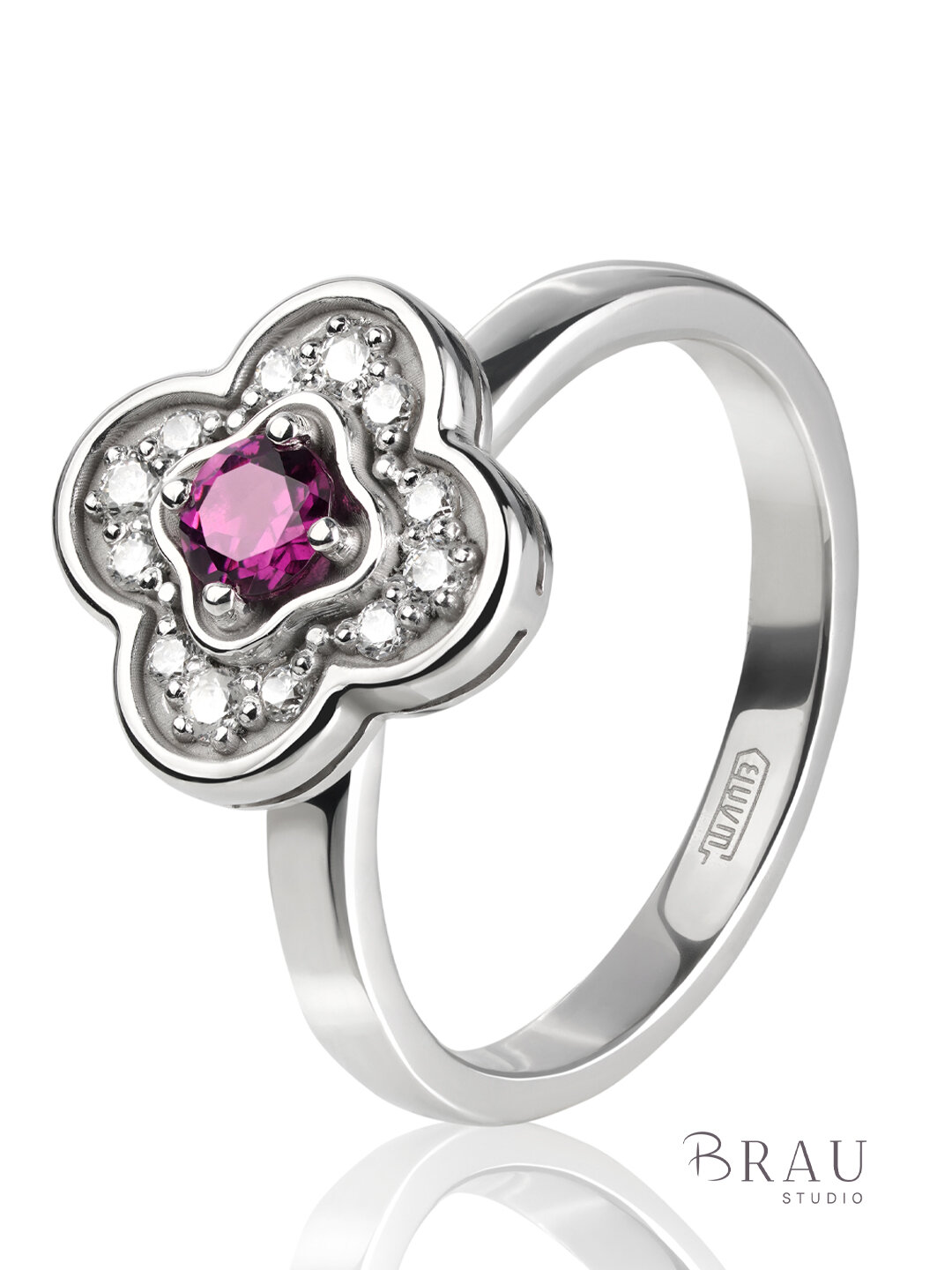 Кольцо, серебро, 925 проба, родирование, фианит, родолит