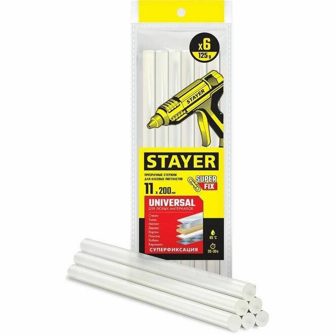 STAYER Universal прозрачные универсальные клеевые стержни, d 11 мм х 200 мм 6 шт. 125 г.