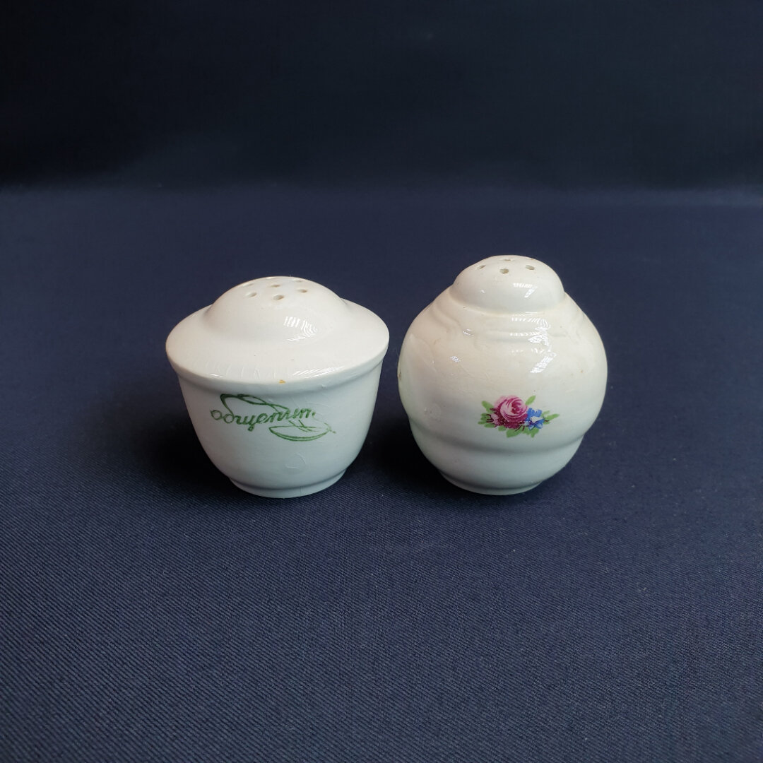 Набор из 2 баночек для специй, фаянс деколь, винтаж СССР