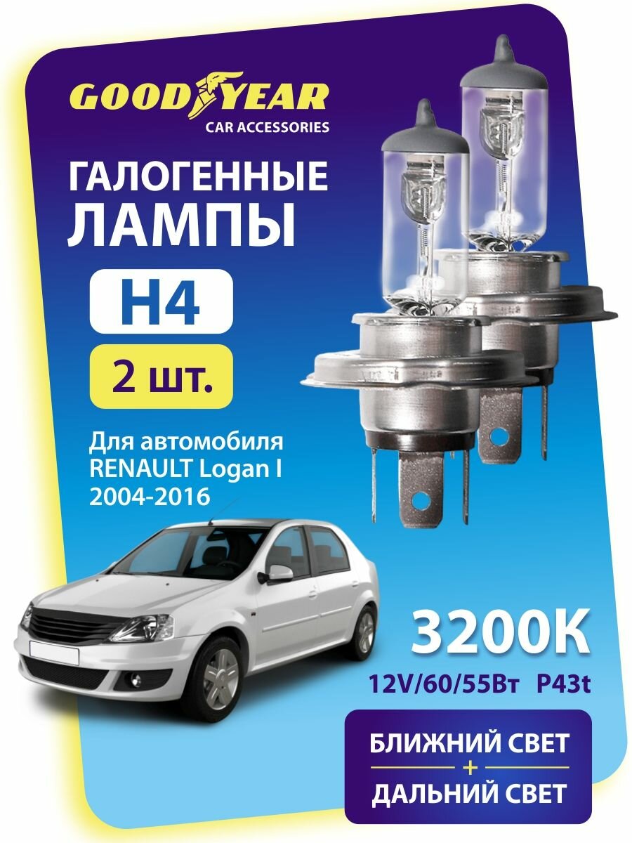 Галогеновые лампы H4 на RENAULT Logan 1 (Рено Логан 1) 2004-2013