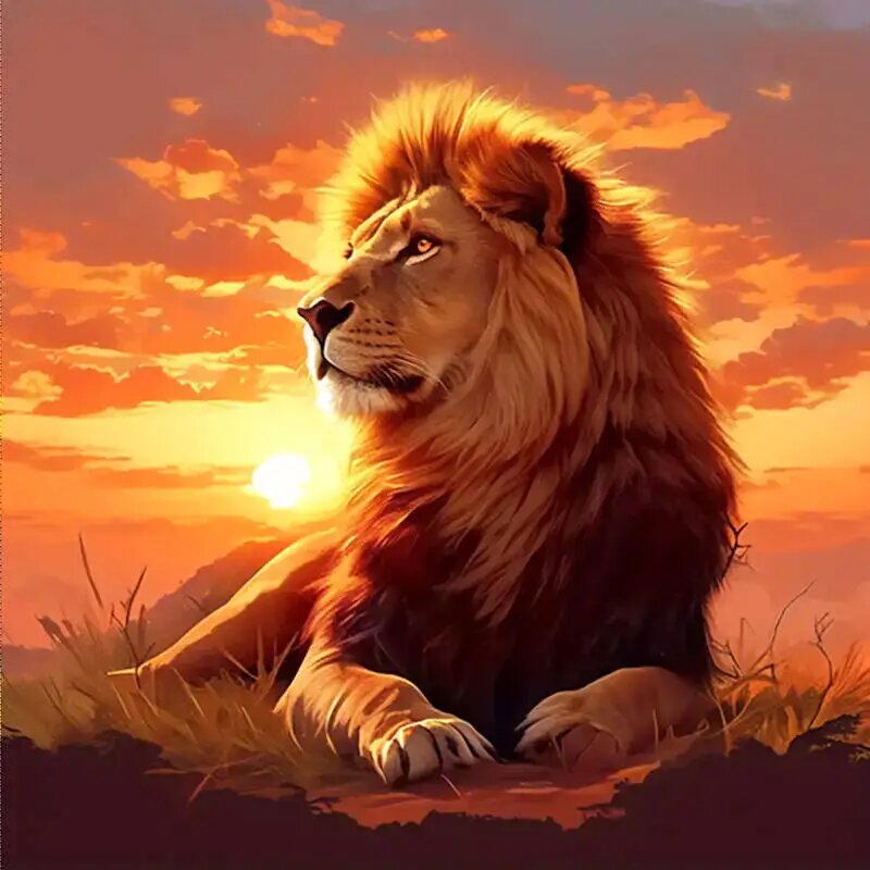 Вышивка крестом "Лев на закате", 40x40 см, 11CT