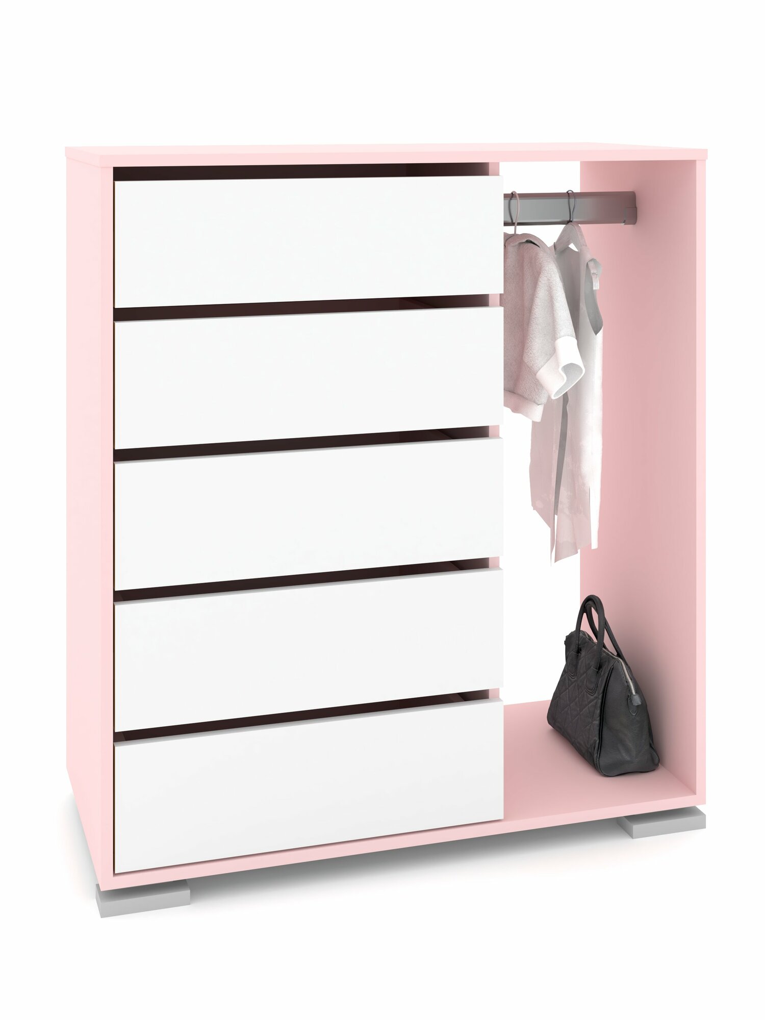 Шкаф, комод, шкаф-комод с ящиками, со штангой Есэндвич Лаворо, 90x43х102 см, левый (Розовый кварц/Белый)