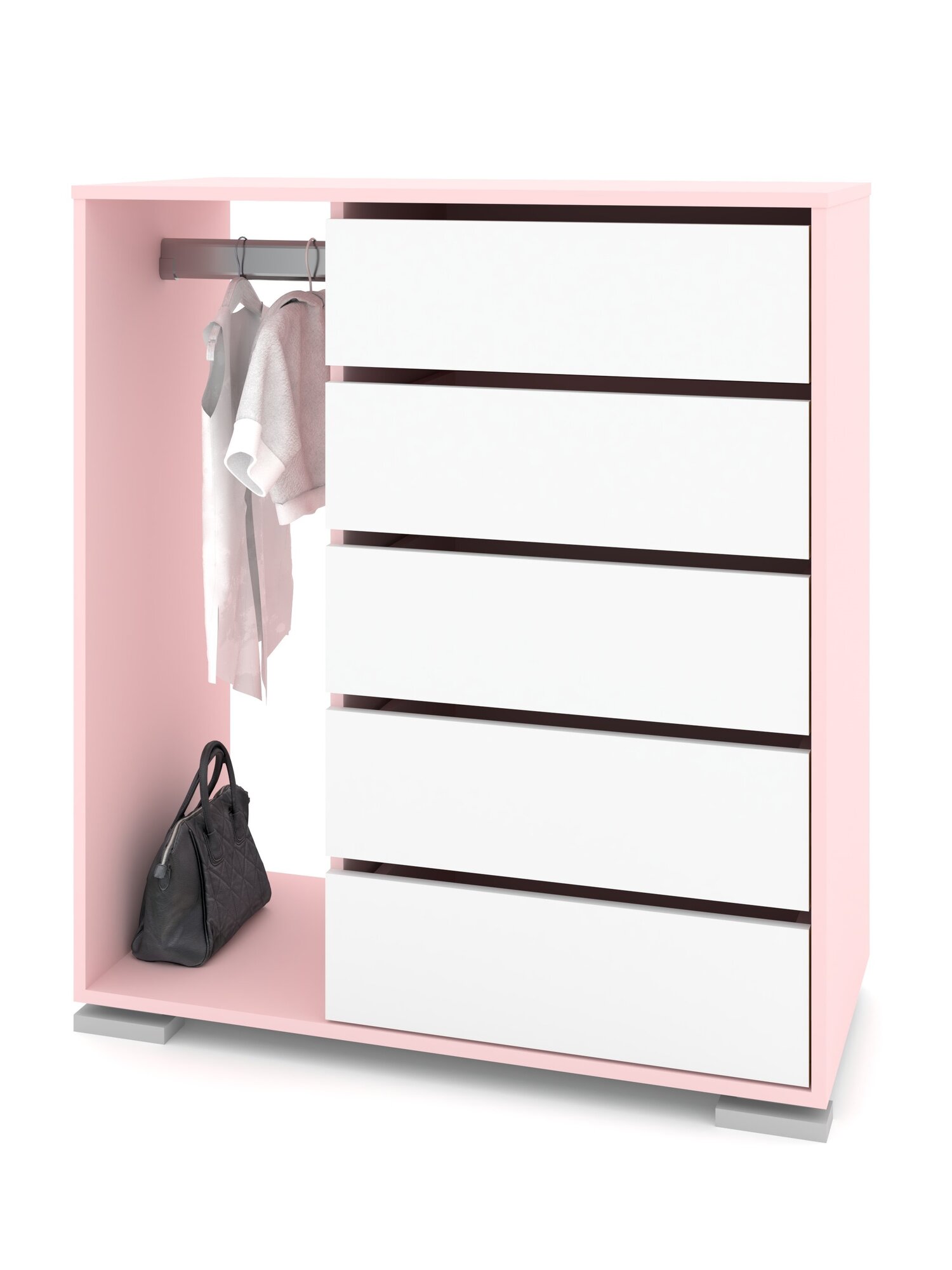 Шкаф, комод, шкаф-комод с ящиками, со штангой Есэндвич Лаворо, 90x43х102 см, правый (Розовый кварц/Белый)