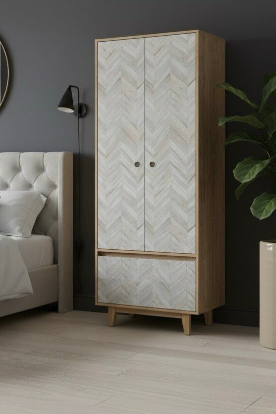 Шкаф для одежды распашной с ящиками, дуб крафт золотой/елочка, 2100х523х800 мм