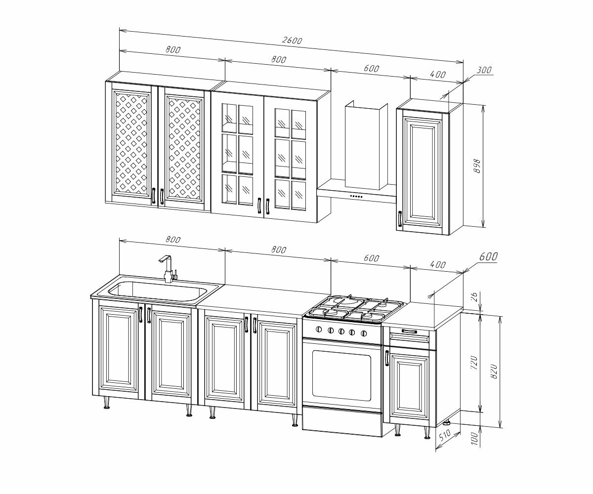 Кухонный гарнитур 2м/900 Престиж (решетка) зеленый со столешницей, МИФ