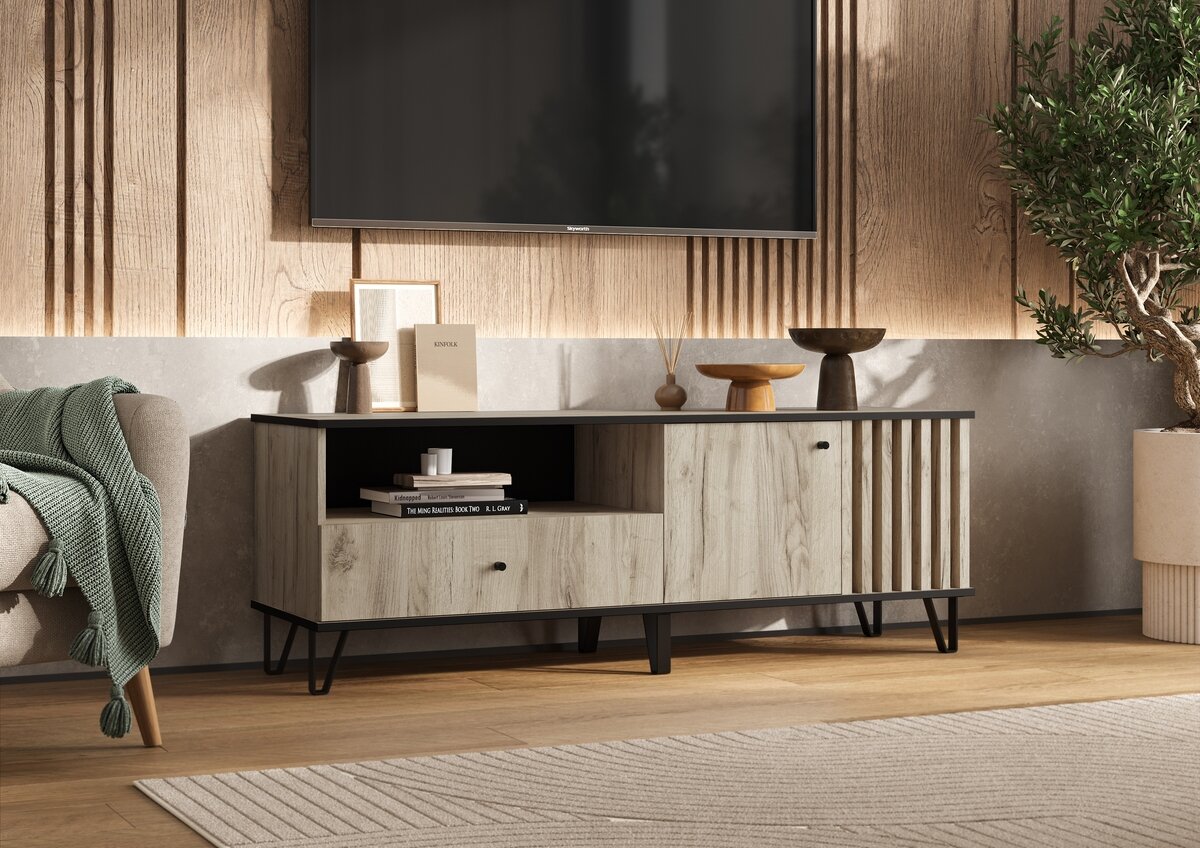 Роджинамиф Тумба ТВ (1500) (Дуб Крафт серый, Дуб Крафт серый)