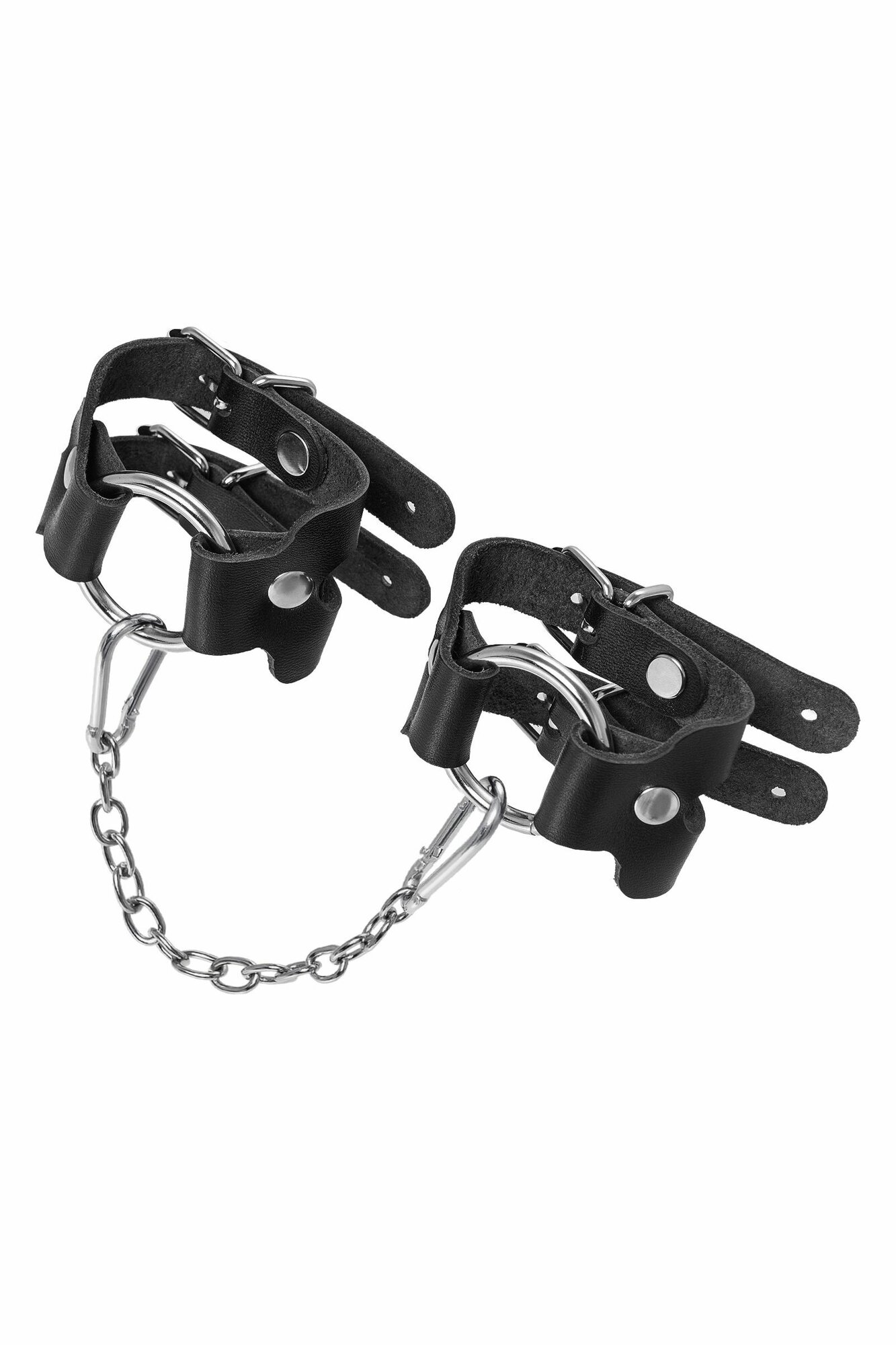 Наручники-браслеты из натуральной кожи, цепь, регулируемые, черный цвет