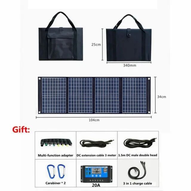 Складная солнечная панель 200 Вт черная with 20A controller