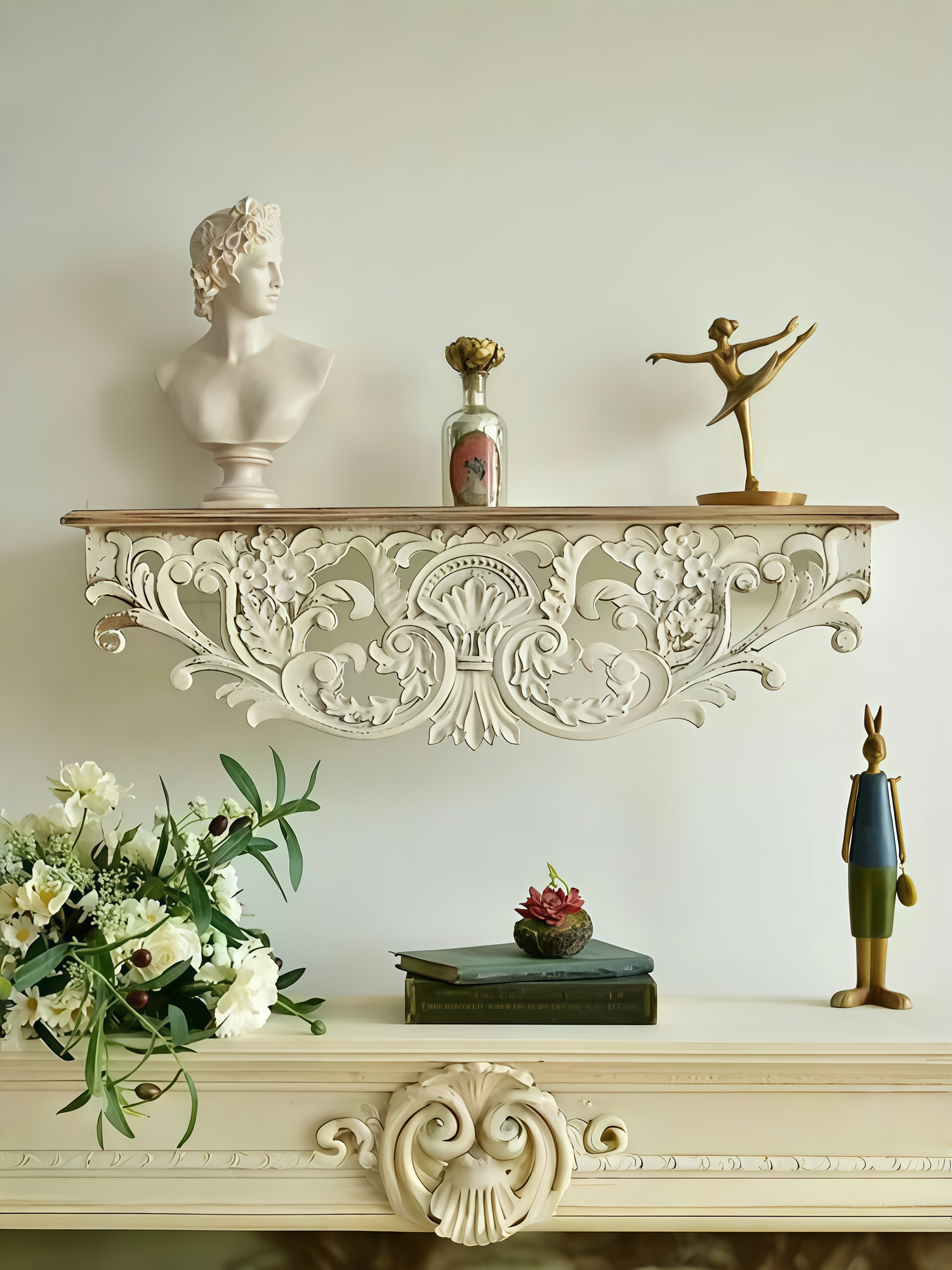 Настенная полка "French Vintage", дерево, белая, 78 x 20 x 23см