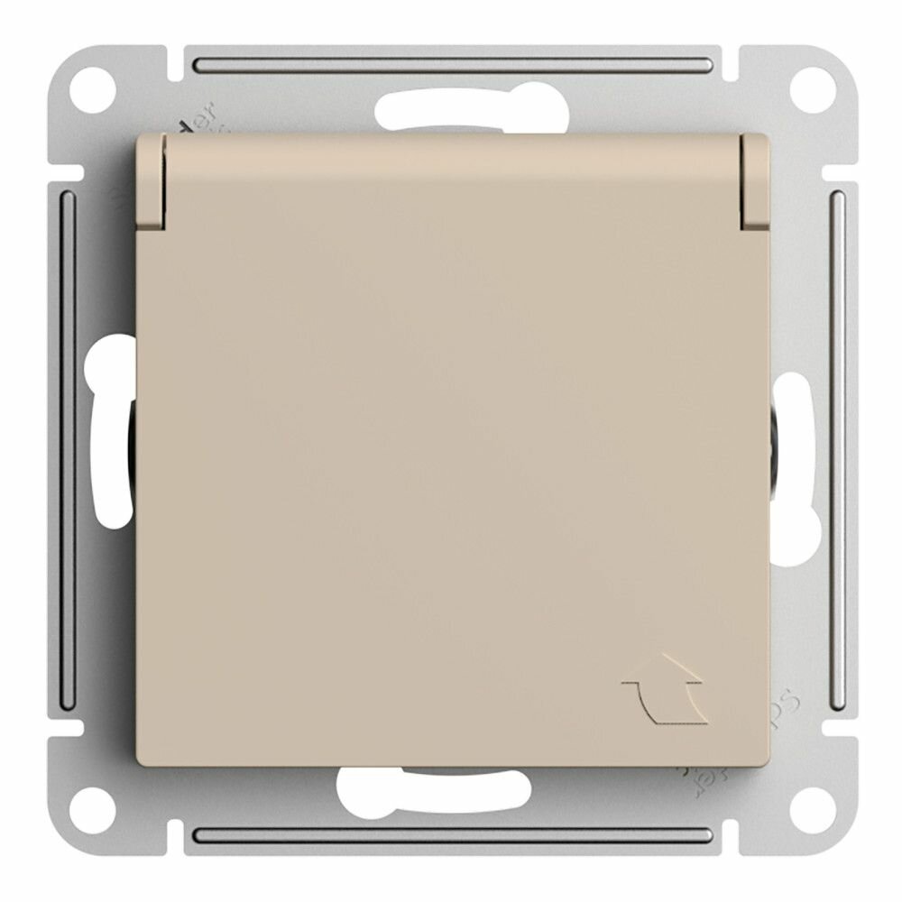 Розетка с/з со шторками с крышкой 16А, IP20, механизм Песочный AtlasDesign