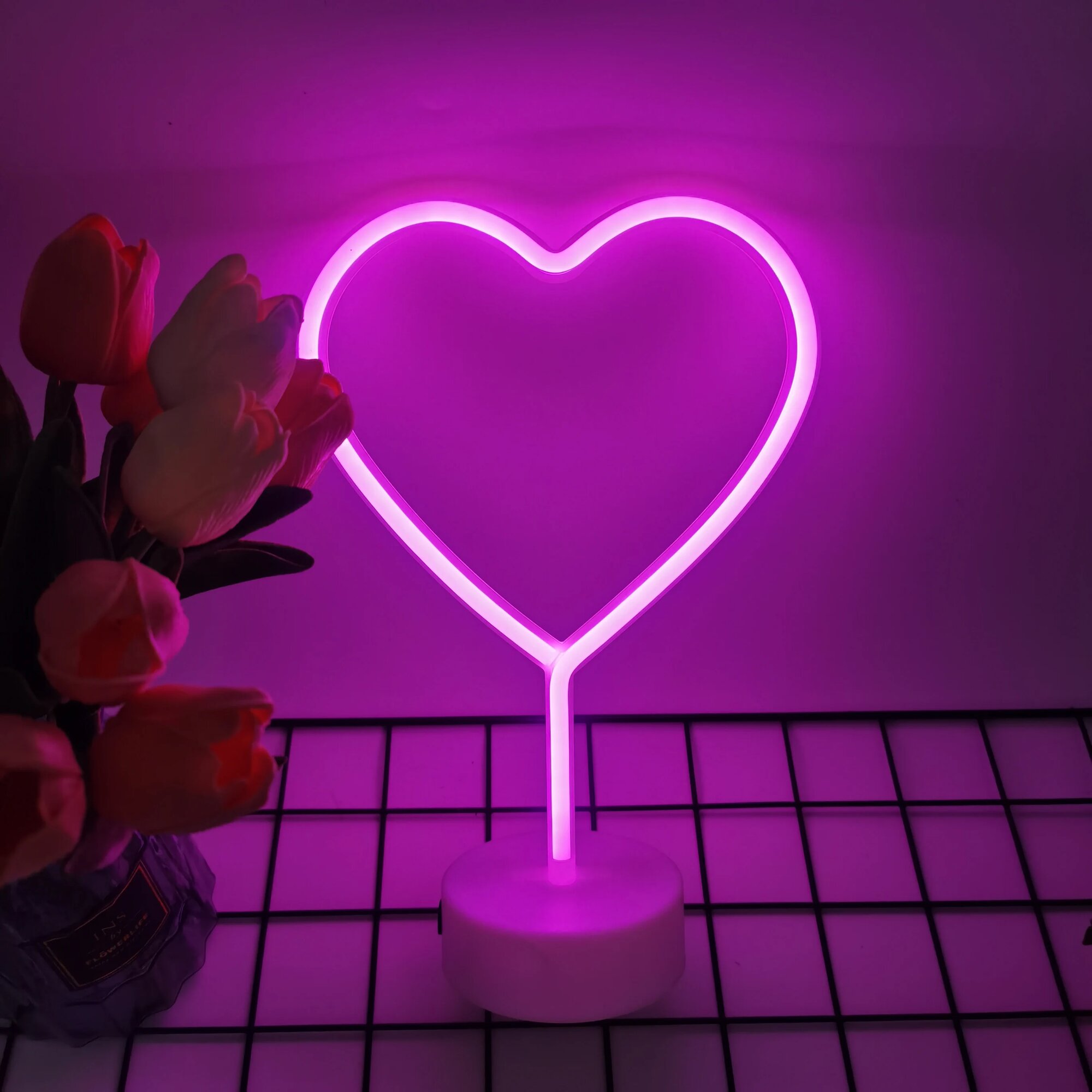 Неоновый ночник в форме сердца Розовый, Pink