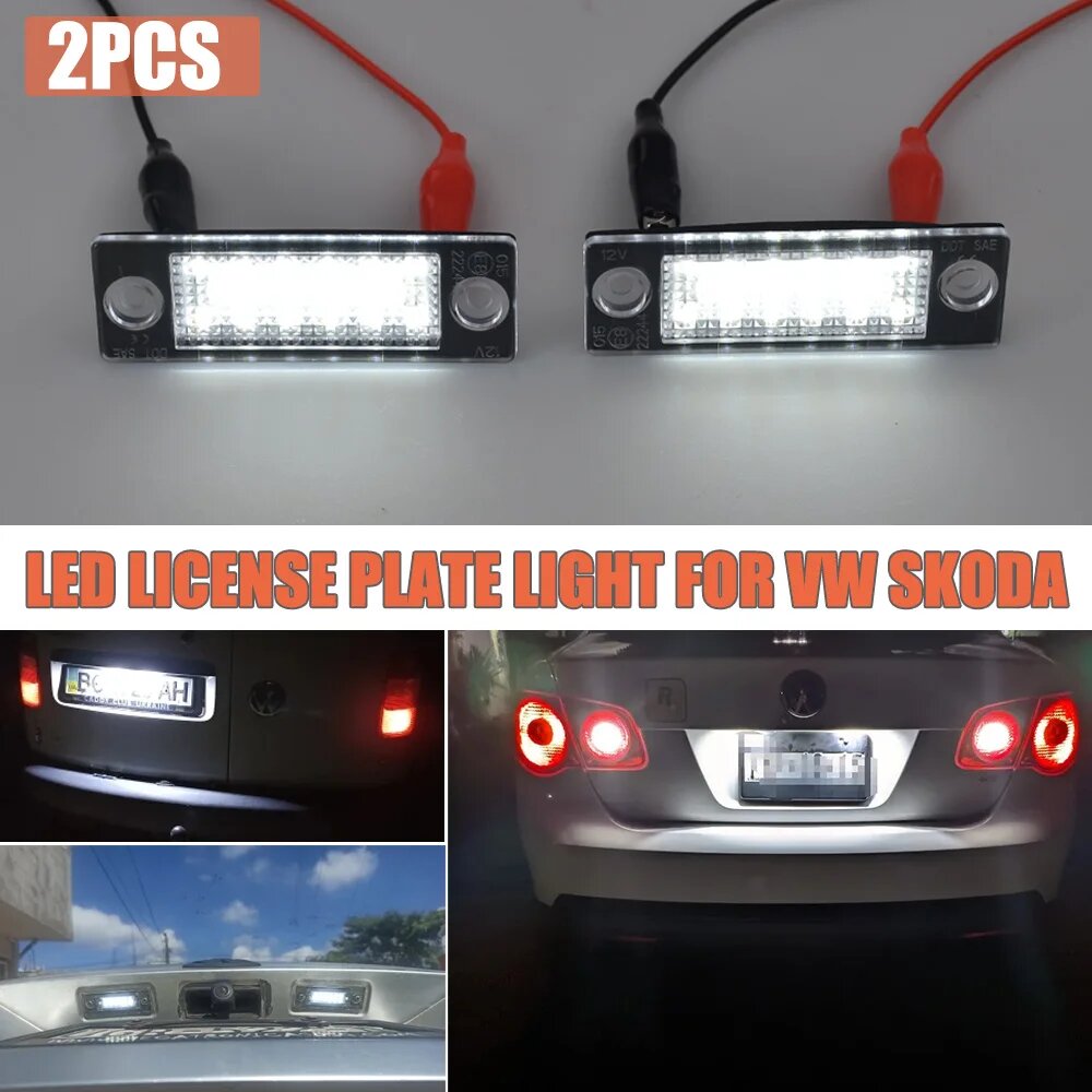 2 шт. светодиодных фонарей Canbus для подсветки номерного знака для VW Golf Plus MK5, Caddy MK3, Touran, Jetta, Passat, Transporter T5, T6