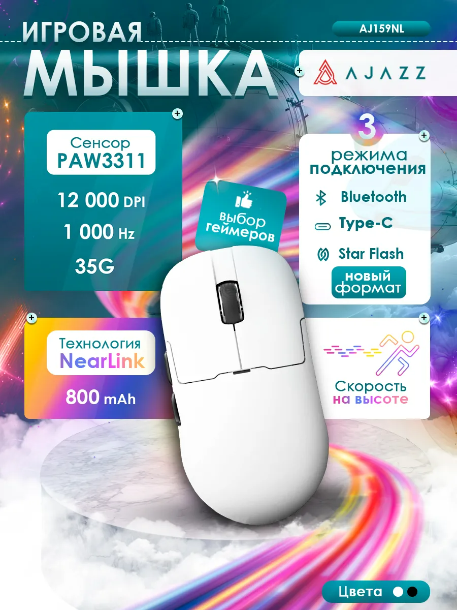 Игровая беспроводная / проводная мышь AJAZZ AJ159 NL, PAW3311, NearLink соединение