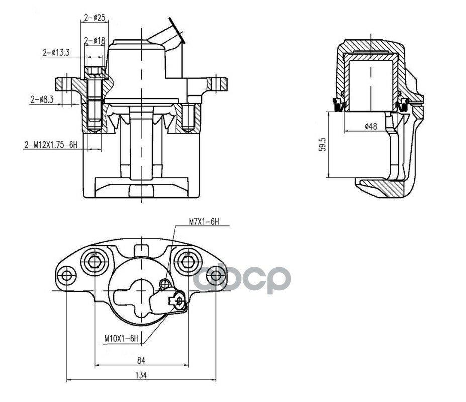 Суппорт тормозной передн. R RENAULT Logan 2007->/Clio 1998->/Megane 1995->/Sandero 2007->/Twingo 1993->/R19 1988->/R21 1989->.