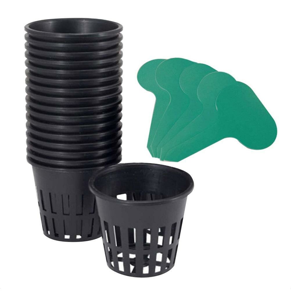 12 Pcs Hydroponics Pots with 10 Plant Labels Mesh Pot Black Growing Net for Supplies