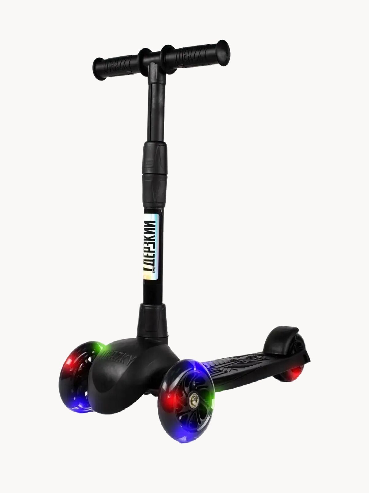 Самокат трехколесный детский Босс Стайл с фонариком 3-6 лет со светящимися колесами, черный