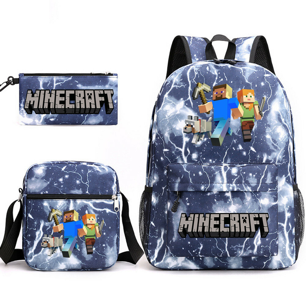 Школьная сумка Minecraft, комплект из трех предметов, рюкзак с принтом, большая вместительная сумка-оксфорд для школьников средней школы, уличная компьютерная сумка