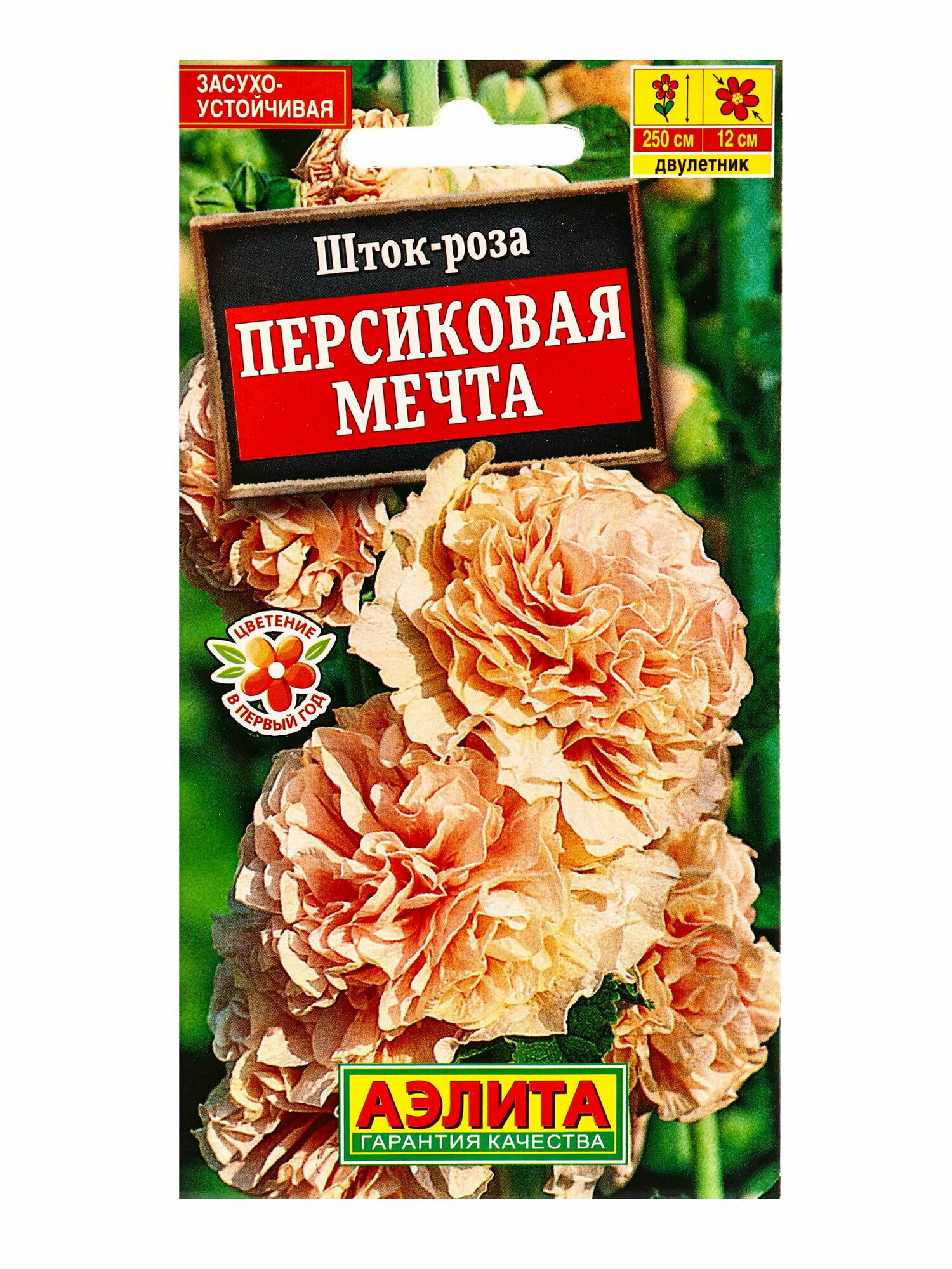 Семена цветов Шток-роза Персиковая мечта Дв, Ц/П,15 шт, цветение период: август