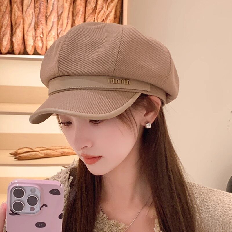 Корейский стиль, весенне-осенняя кепка-утка для женщин, повседневная шляпа художника в стиле ретро, берет, открывающая лицо, маленькая британская универсальная восьмиугольная шляпа