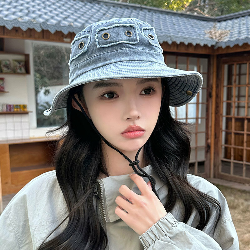 Японская джинсовая рыбацкая шляпа в стиле ретро, женская летняя уличная шляпа с большими полями для кемпинга, альпинизма, солнцезащитная шляпа для мужчин
