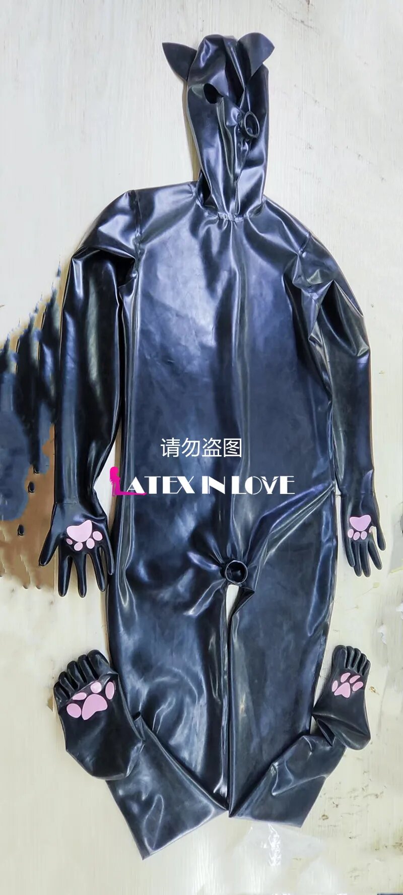 Сексуальный фетиш-латексный комбинезон, резиновые полные боди, костюмы, презервативы, кошачьи уши, лапы на руках и ногах S, Синий