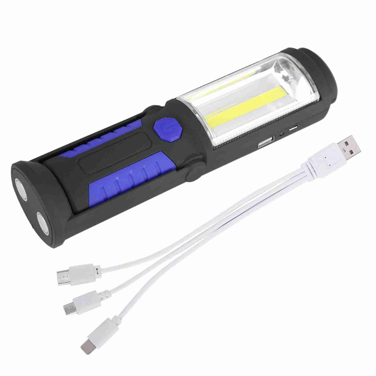 Фонарь COB LED 3 Вт, аккумуляторный, аварийный, рабочий, с магнитной подставкой, синий