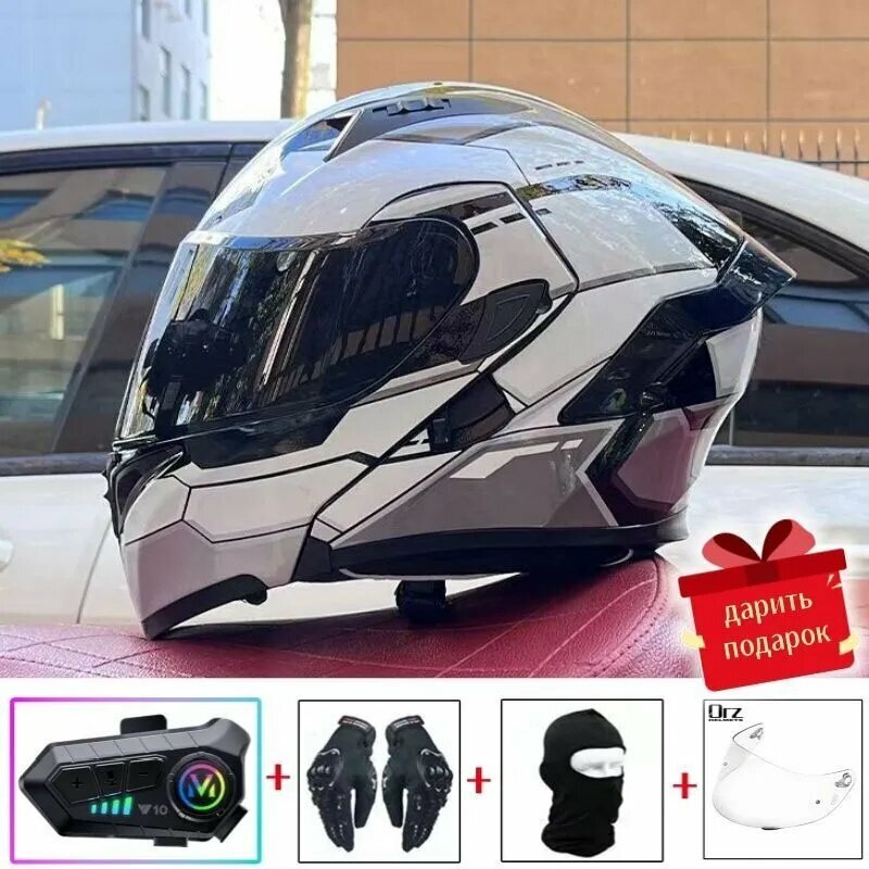 ORZ Мотошлем, цвет: серебристый, черный, размер: L