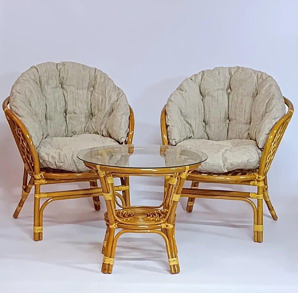 Комплект для отдыха "Багамы" Vinotti (2 кресла+столик), Цвет: Коньяк, подушки рогожка с подлокотниками