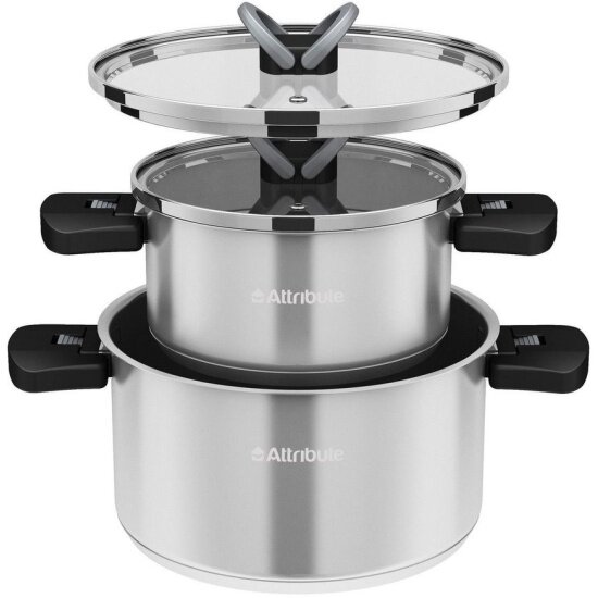 Набор кастрюль Attribute FOLDAWAY 2 шт, 1.3 л+ 3 л, с крышками, нерж. сталь (ASF200)