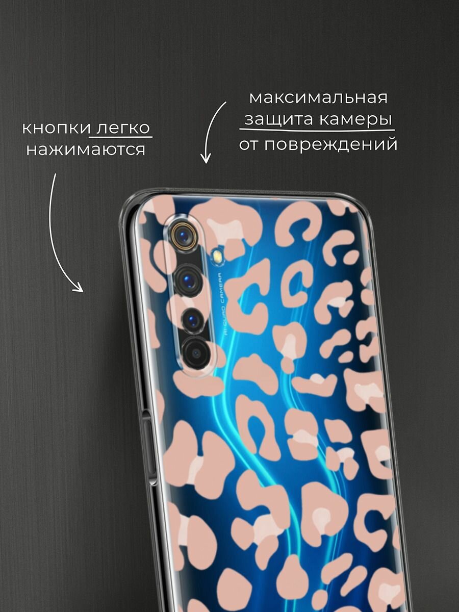 Чехол на Realme 6 Pro / Реалми 6 Про с принтом Паттерн бежевый леопард, прозрачный — фото 1