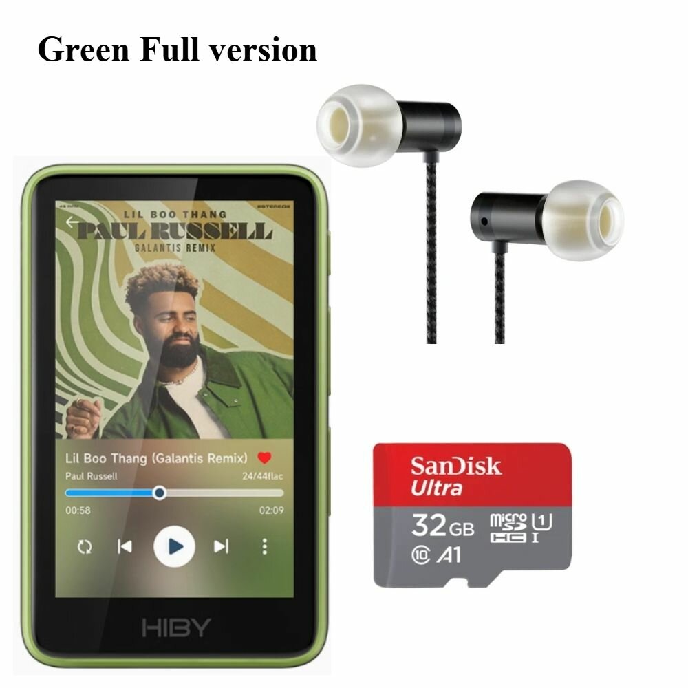 HiBy R1 Музыкальный плеер MP3 HIFI с наушниками Yves и 32-гигабайтной картой памяти Sandisk Micro SD (Full version)