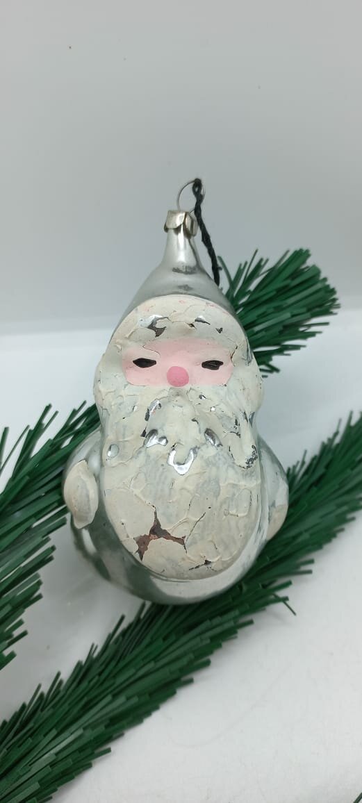 Елочная игрушка подвесная Дед мороз винтажная советская, стекло, СССР