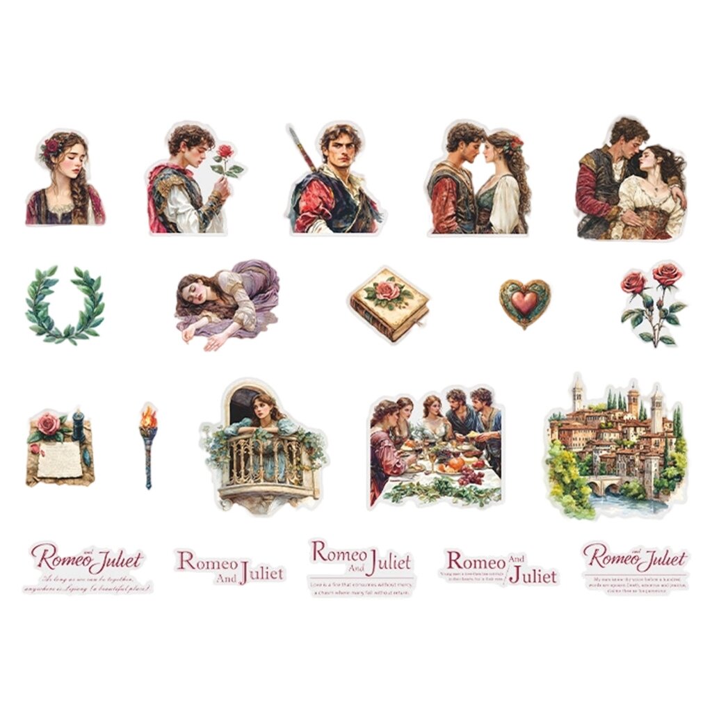 1 набор из 20 листов, наклейки для ландшафтного дизайна с известной историей - 1 Ромео и Джульетта