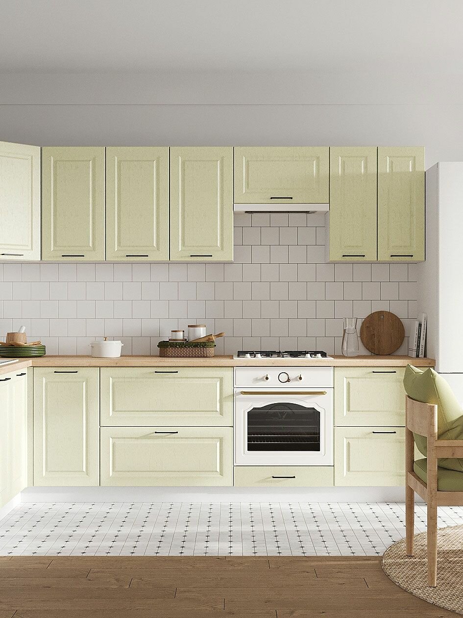 Кухонный гарнитур угловой Шервуд 3х1.8 м, мебель для дома и кухни, Белый / Дуб кремовый