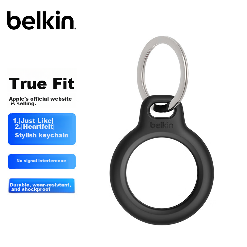 Belkin AirTag Keychain, Apple Anti-Loss Device AirTag Protector, Tracker Silicone Dirt-Resistant Shockproof Case, F8W973 Black