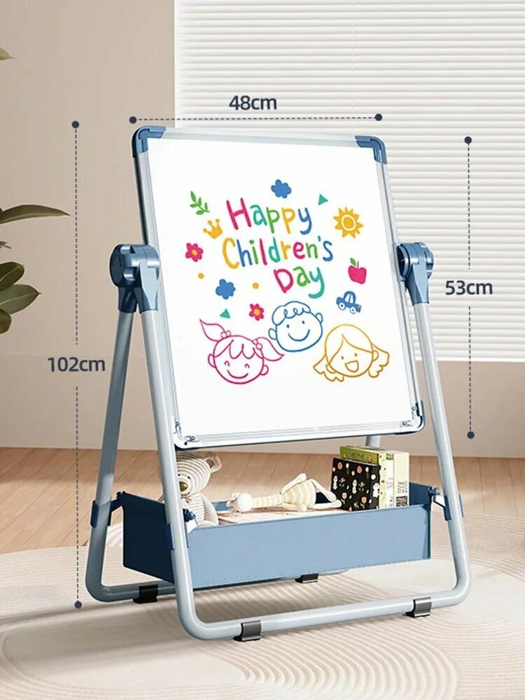 Двусторонняя детская магнитная доска для рисования, можно использовать фломастер и мел, светло-голубая